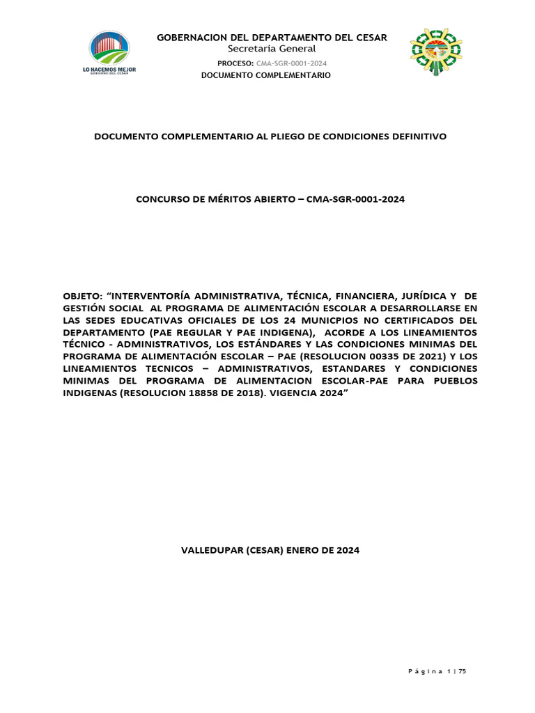 Documento Complementario - CMA-SGR-0001-2024 - INTER PAE | PDF