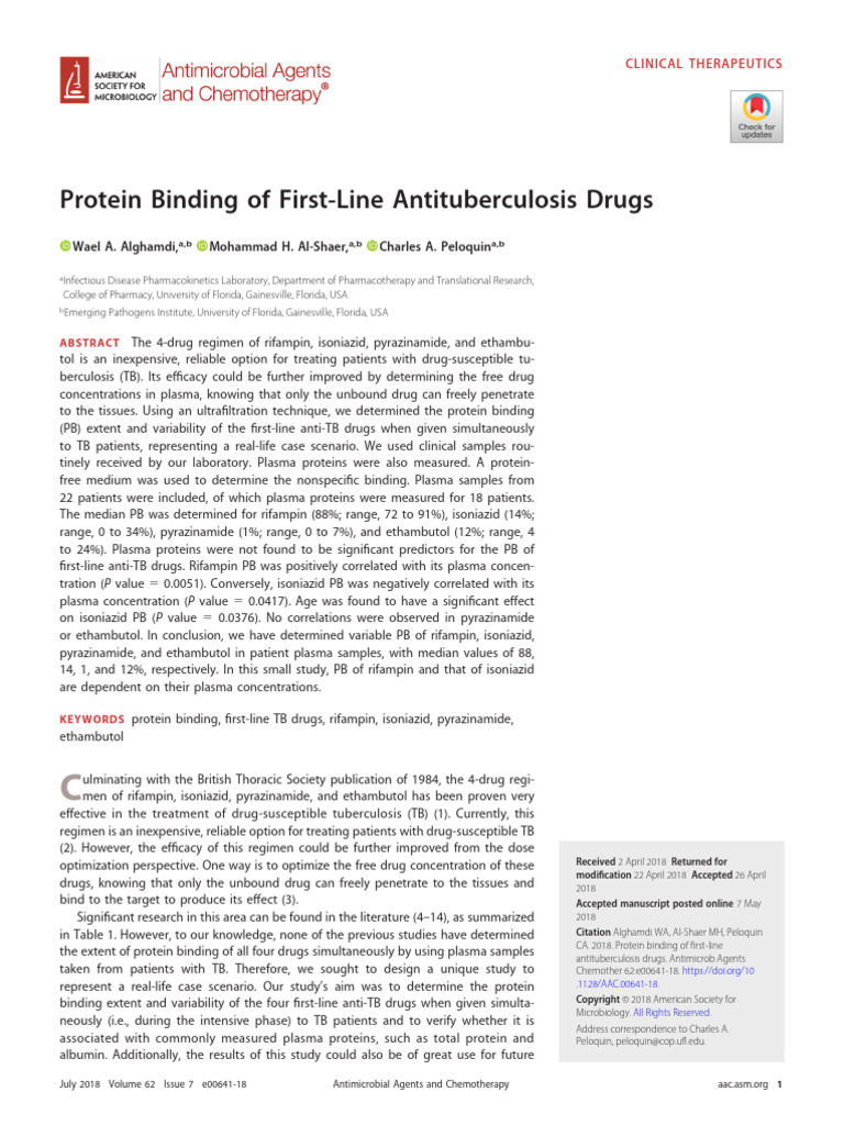 Protein Binding of First-Line Antituberculous Drug | PDF | Dependent ...