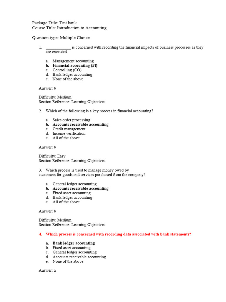 Introduction to Accounting Test Bank | PDF | Equity (Finance ...
