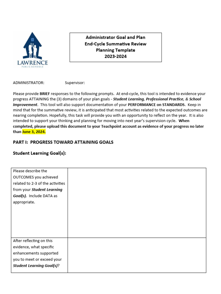 2023-24 Administrator End-Cycle Summative Review Evidence Tool | PDF ...