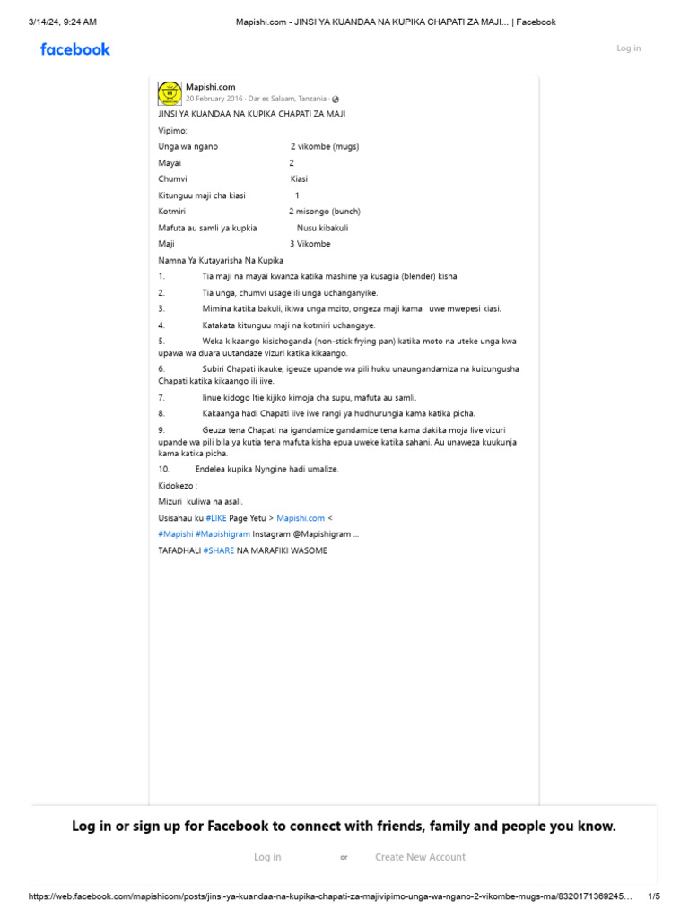 JINSI YA KUANDAA NA KUPIKA CHAPATI ZA MAJI... - Facebook | PDF