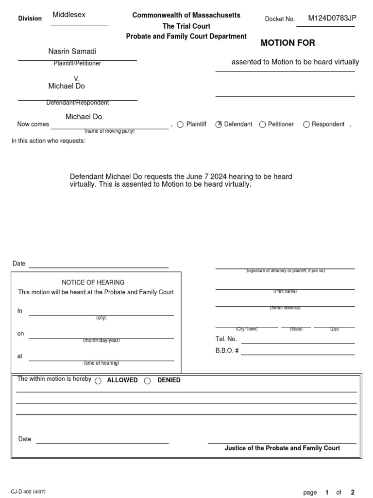 Blank Motion For Zoom | PDF | Case Law | Justice