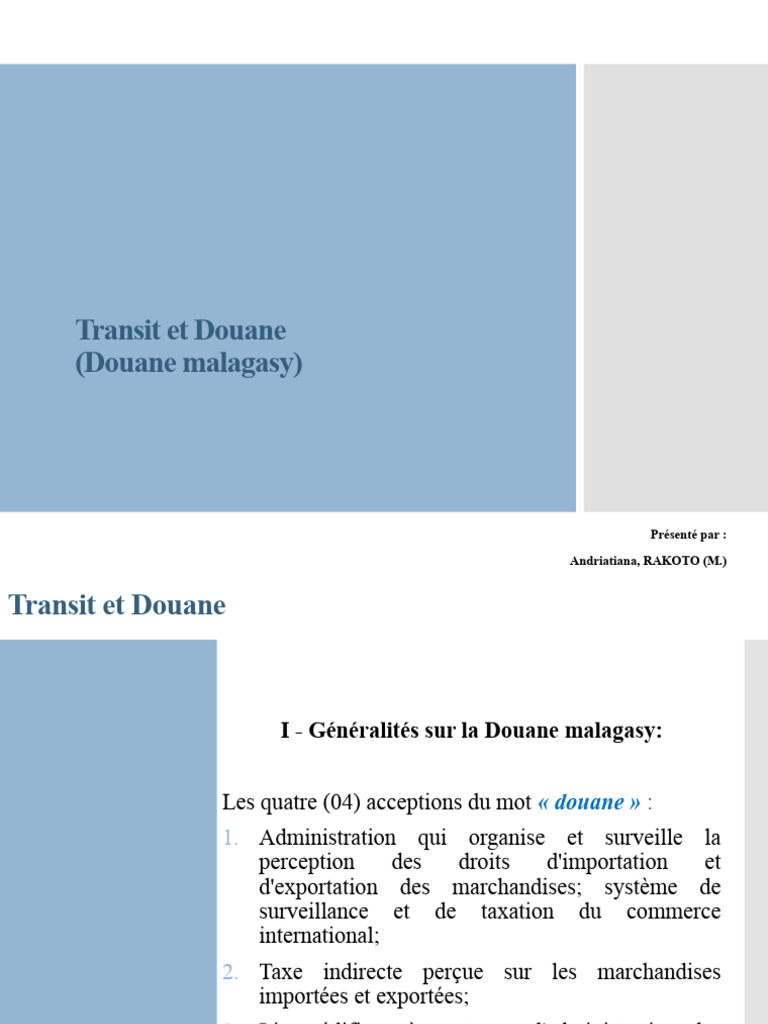 3-Généralités Douane Malagasy | PDF | Droit de la mer