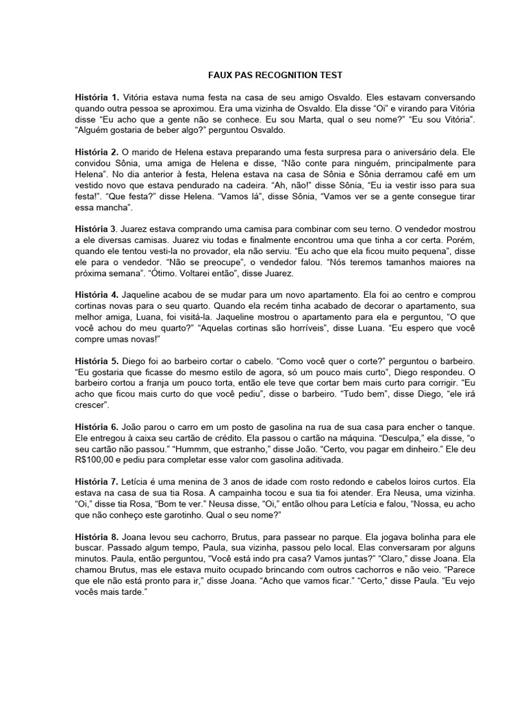 Teste de Reconhecimento de Faux Pas | PDF