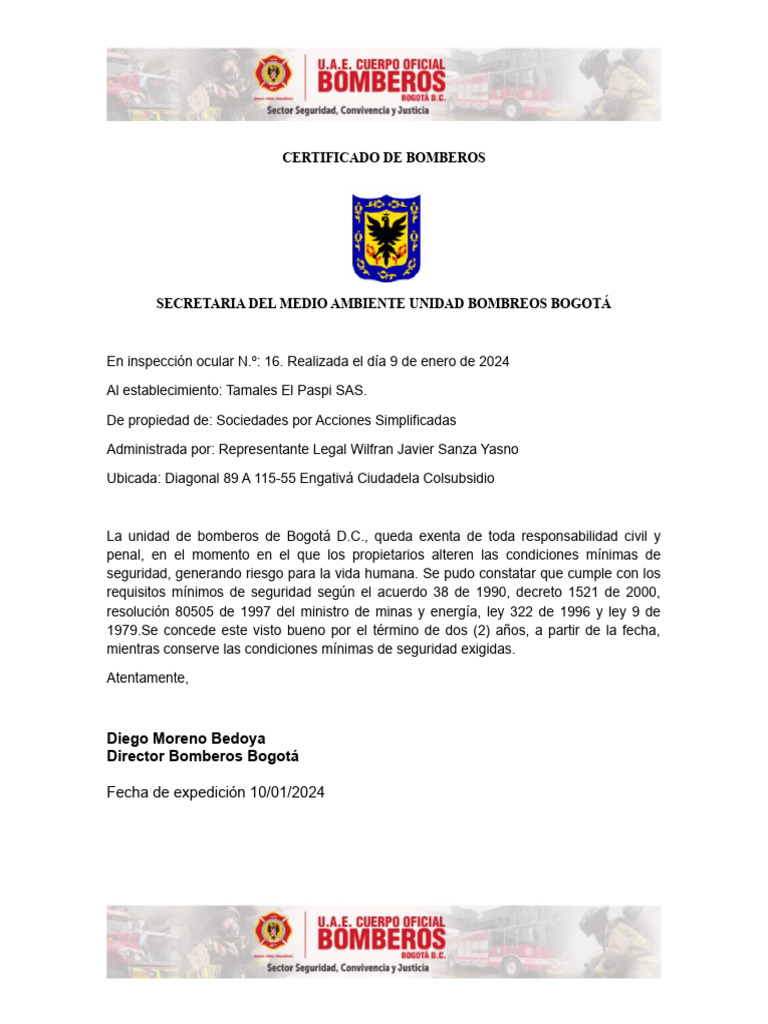 Certificado de Bomberos | PDF