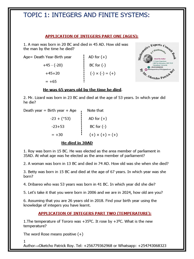 Application of Integers One | PDF