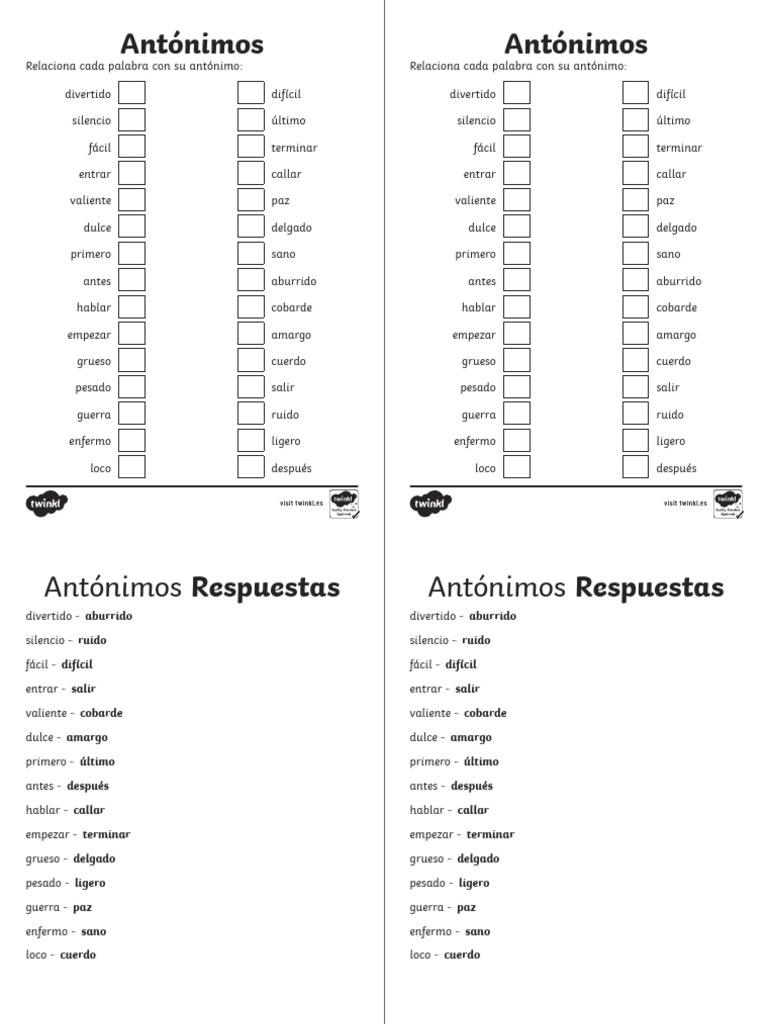 Juego de Antónimos para Niños | PDF
