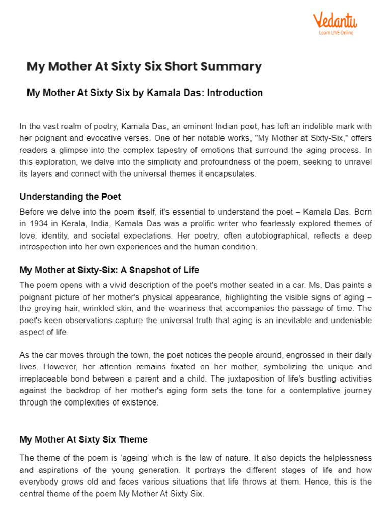 My Mother at Sixty Six Short Summary | PDF