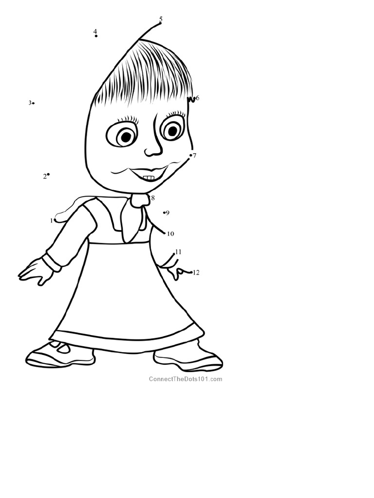 Masha Excited Dot To Dot Printable Worksheet | PDF