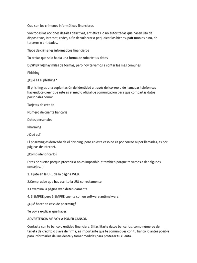 Que Son Los Crímenes Informáticos Financieros | PDF | Suplantación de ...