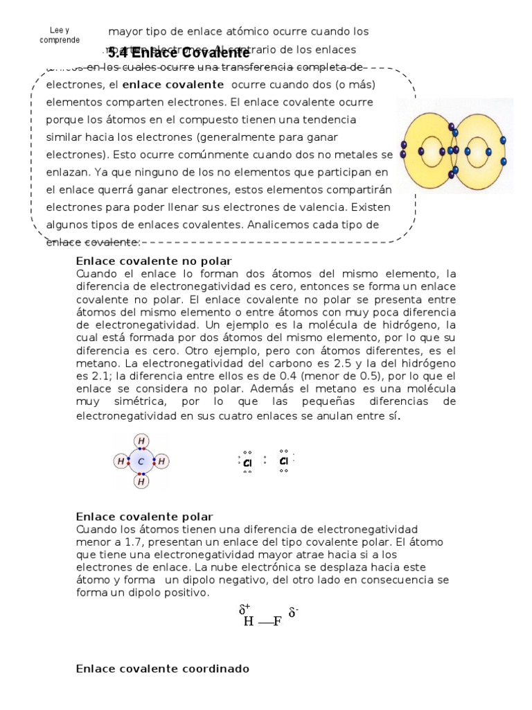 5.4 Enlace Covalente | PDF | Enlace químico | Enlace covalente