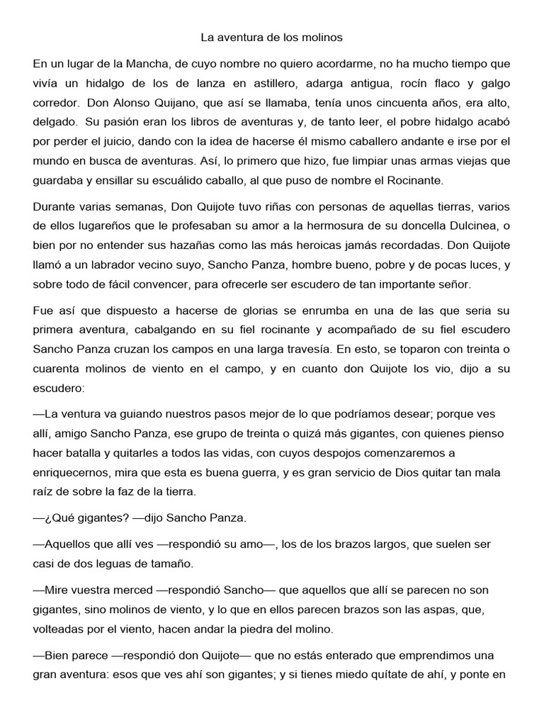 La Aventura de Los Molinos | PDF | Don Quijote | Novelas españolas