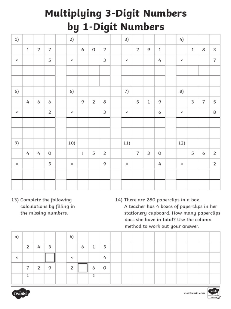 T M 1675152497 Multiplying 3 Digit Numbers by 1 Digit Numbers Worksheet ...