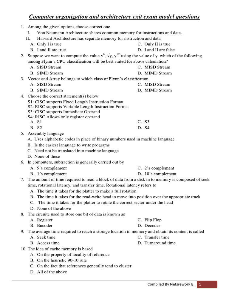 COA Exam | PDF | Computer Data Storage | Cpu Cache