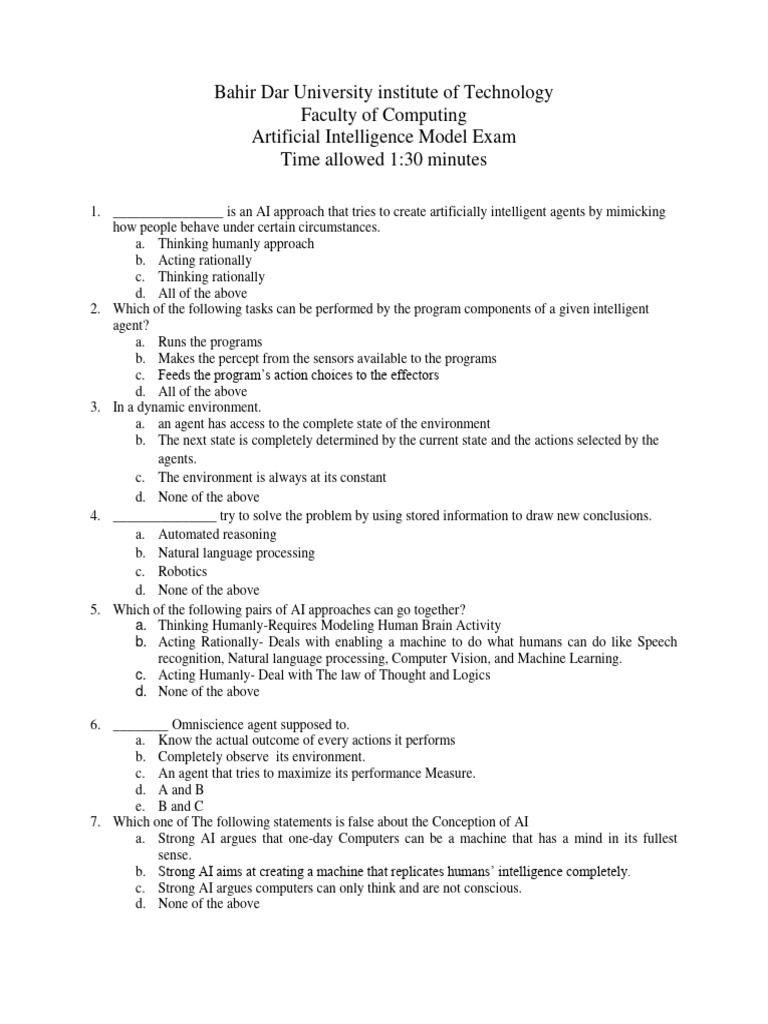 AI Evolution Exam Questions | PDF | Artificial Intelligence ...