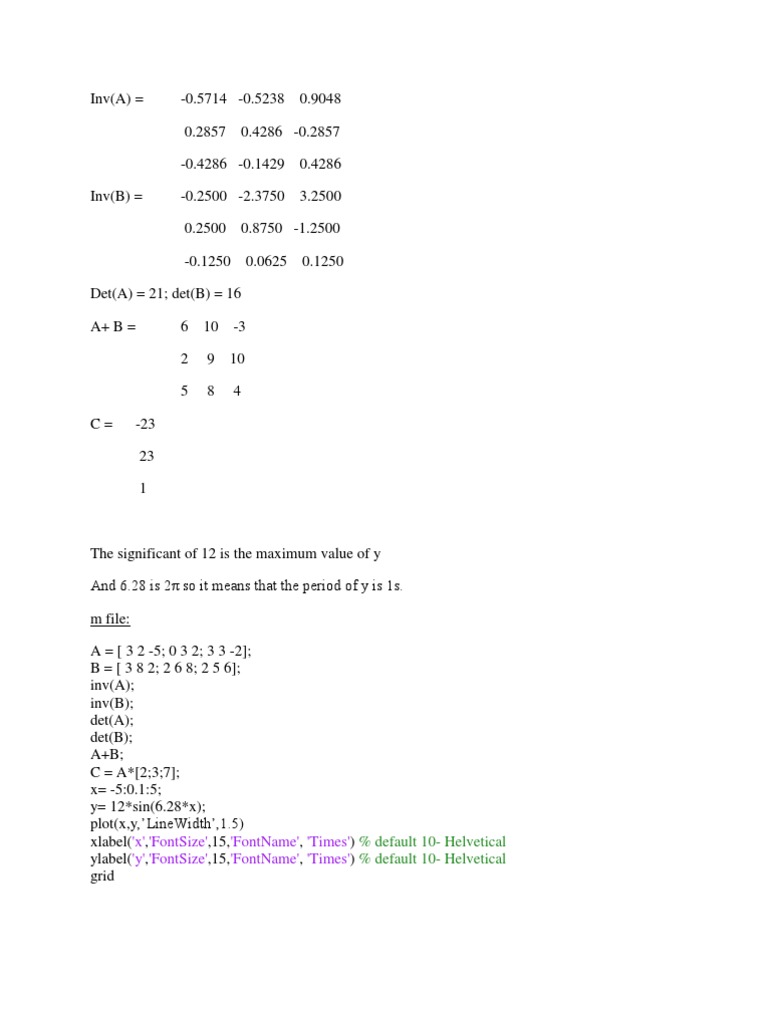 Matrix Inversion and Sine Plot Analysis | PDF