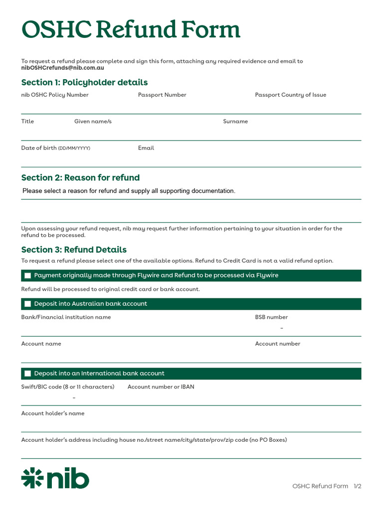 OSHC Refund Form | PDF | Banks | Credit Card