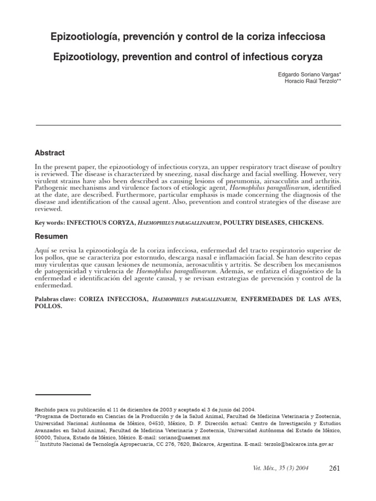 Epizootiología de la coriza infecciosa | PDF | Microbiología | Medicina ...
