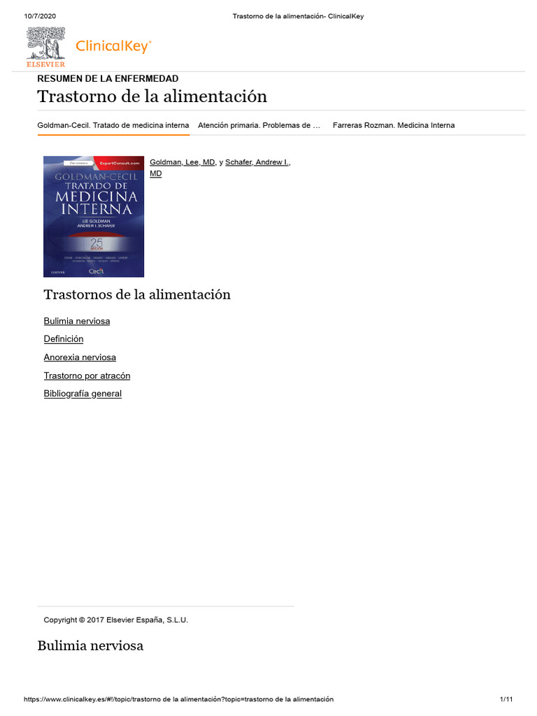 Trastorno de La Alimentación - ClinicalKey | PDF | Desorden alimenticio ...