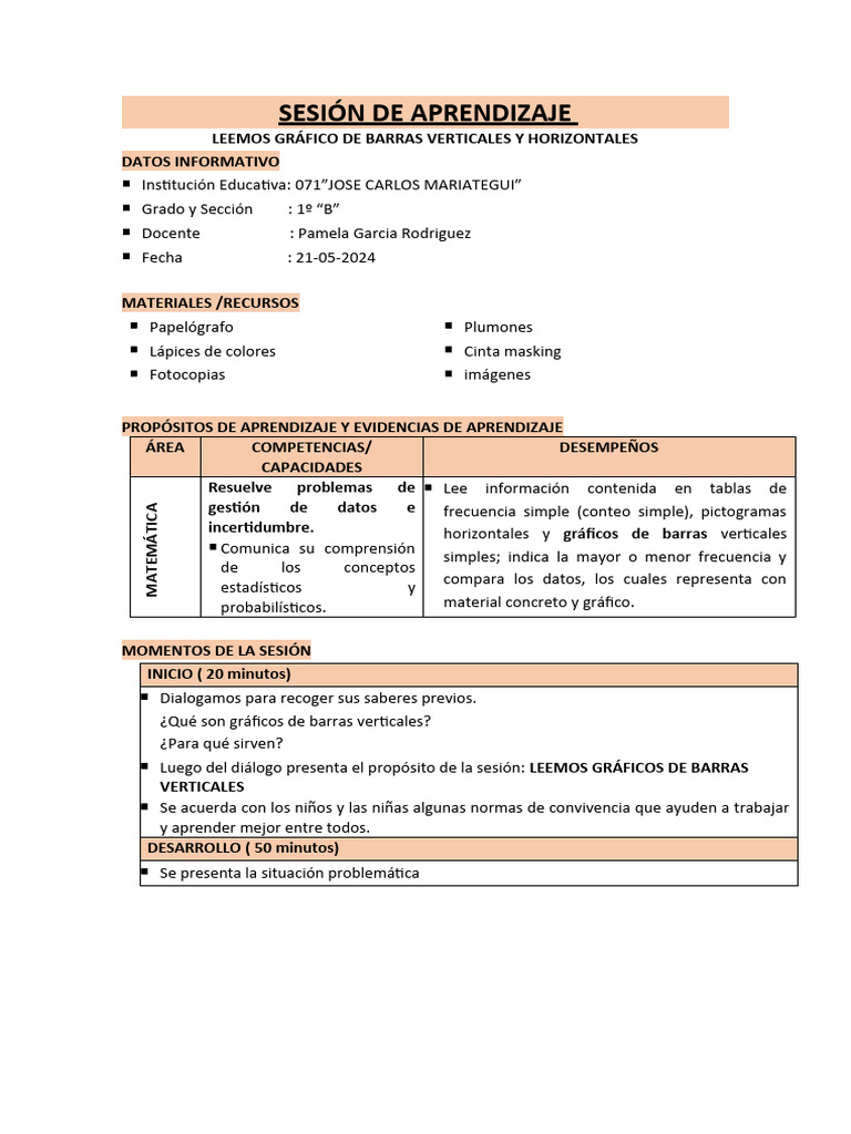 Sesion Mat Leemos Graficos de Barras | PDF | Aprendizaje | Cognición