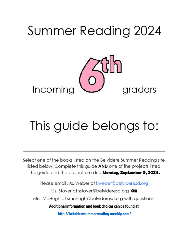 Summer Reading 2024 Incoming 6th | PDF | Books | Alphabet Book