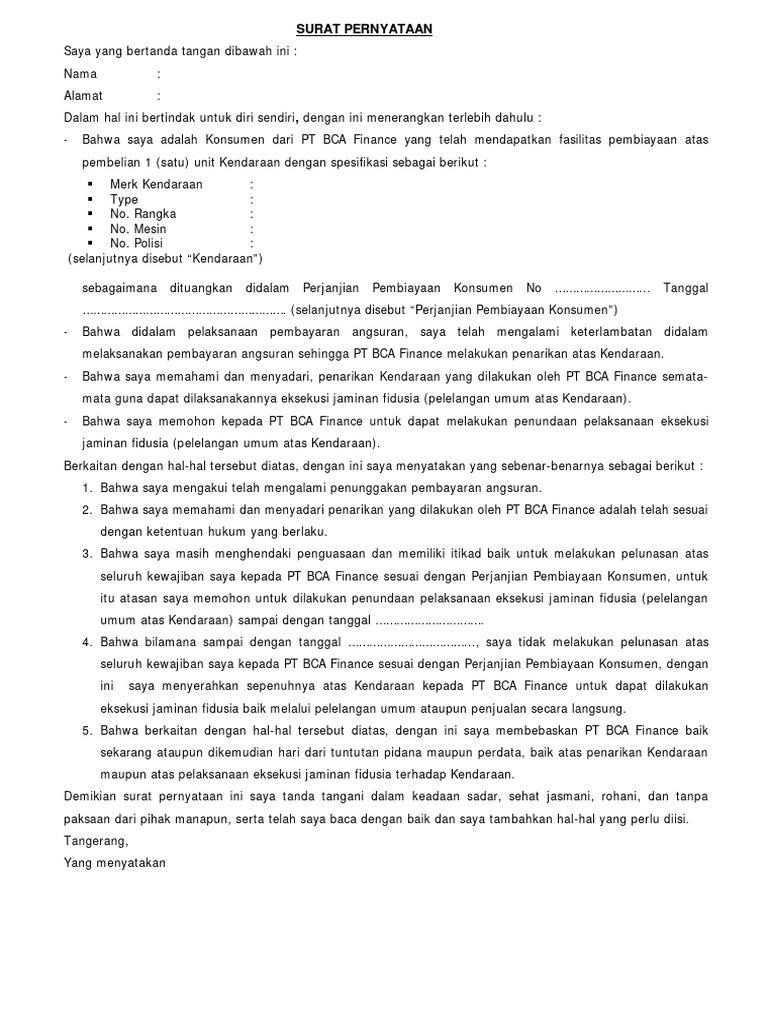Contoh Surat Pernyataan Tunda Aset | PDF