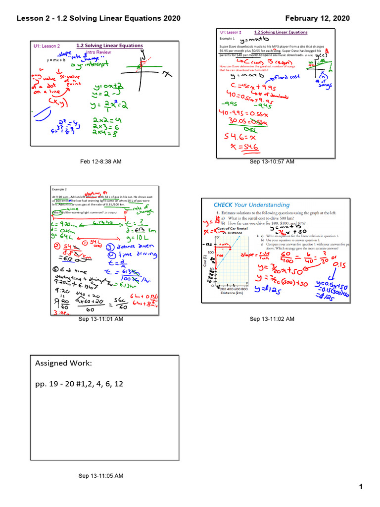 Lesson 2 - 1.2 Solving Linear Equations 2020 | PDF