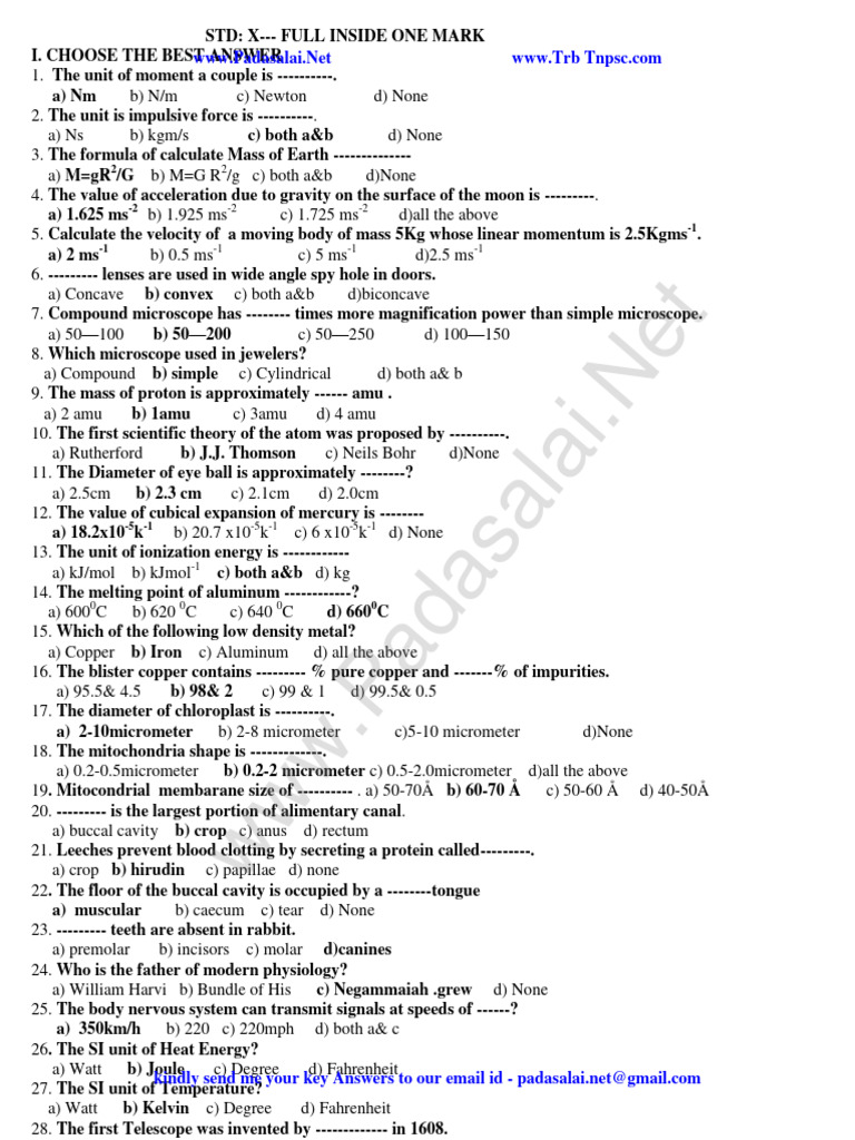 10th Science 1 Mark Questions With Answer Key PDF Download | PDF ... 10th Science 1 Mark Questions With Answer Key PDF Download | PDF ...