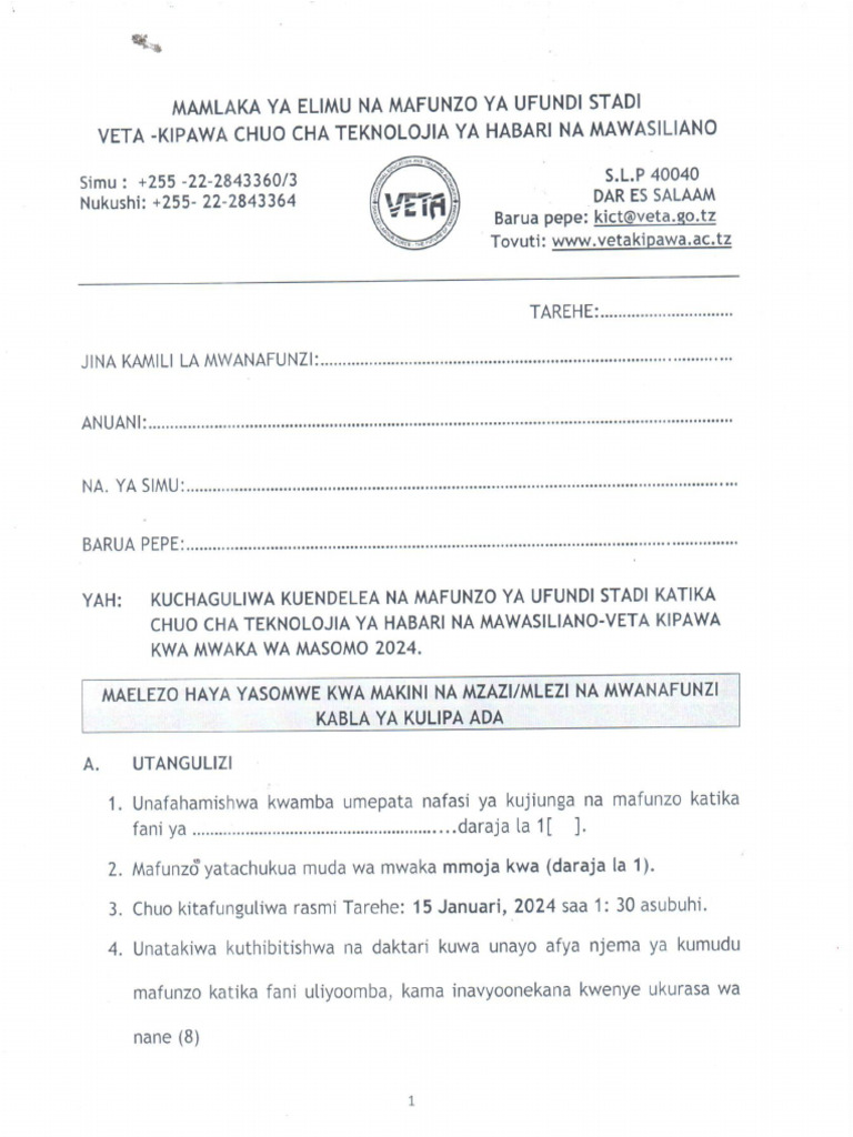 Kipawa Ict Centre Joining Instructions | PDF