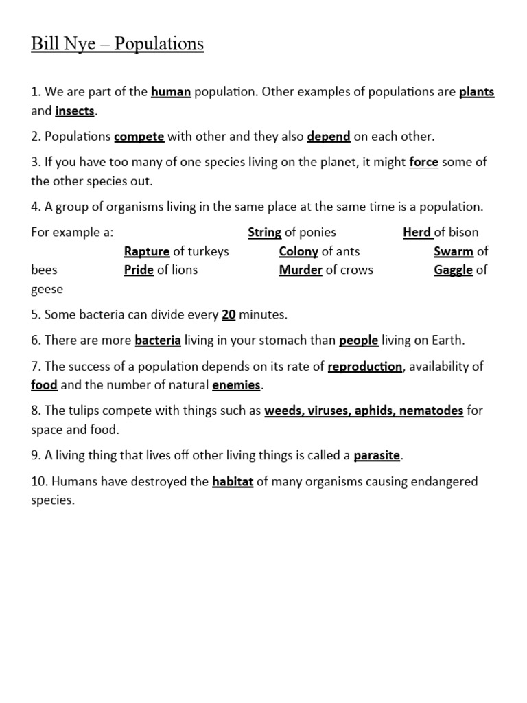 Bill Nye Populations | PDF