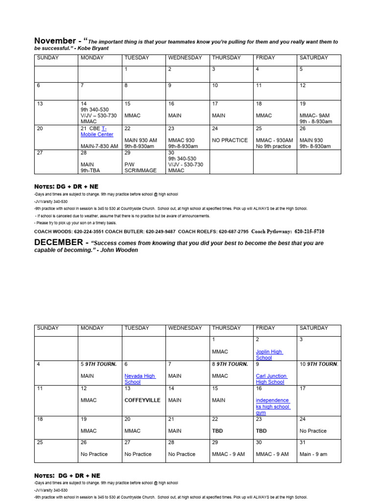 Phs Boys 22-23 Game - Practice Schedule | PDF