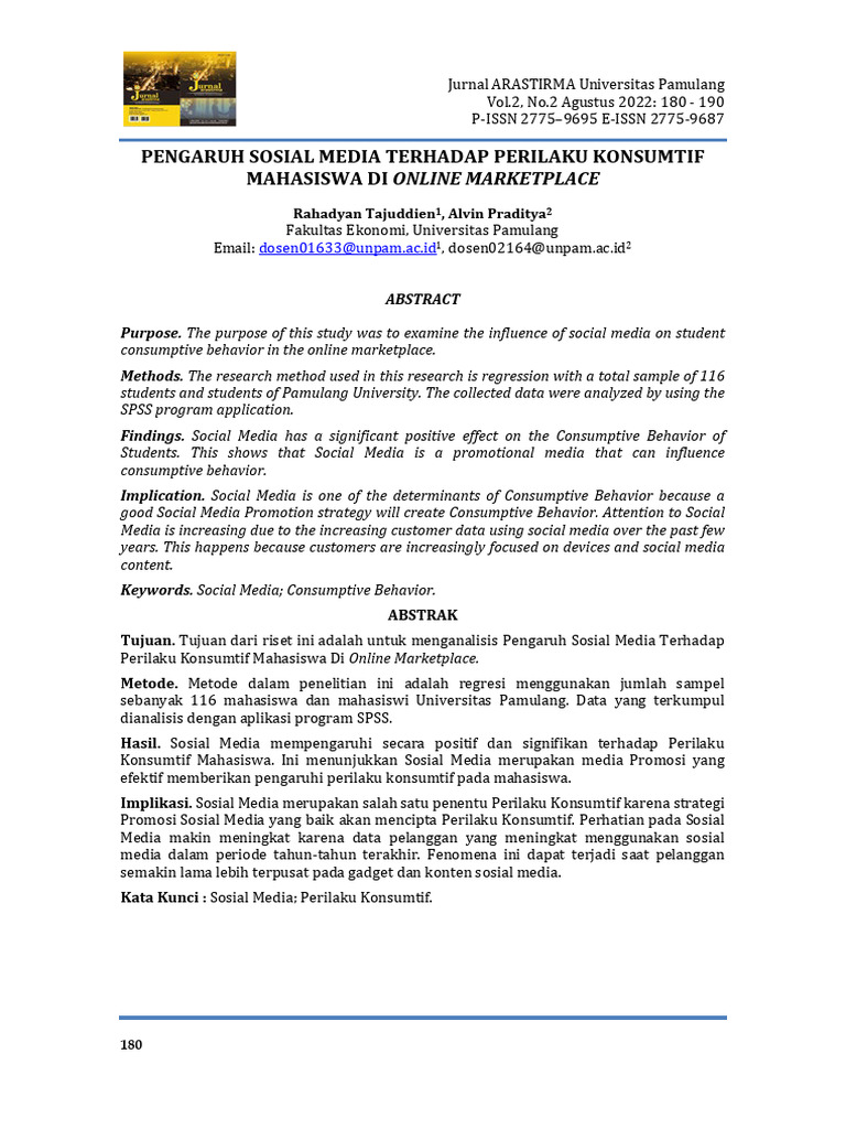 Pengaruh Sosial Media - Terhadap Perilaku Konsumtif Mahasiswa - Di Online Marketplace | PDF ...