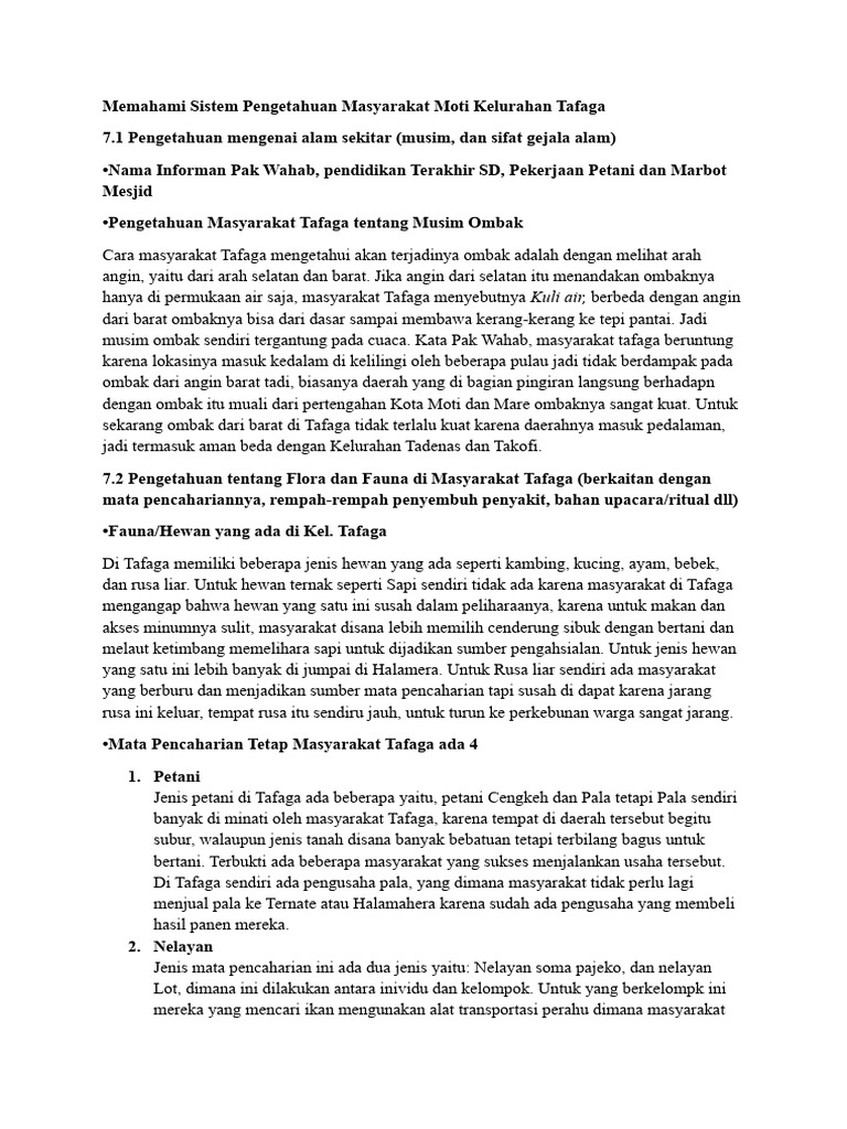 Sistem Pengetahuan Masyarakat Moti Kel - Tafaga | PDF | Griya & Taman