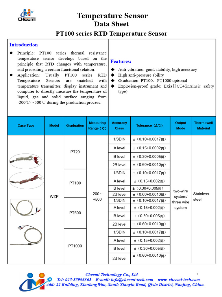 Cheemi PT100 Series RTD Temperature Sensor | PDF | Applied And Interdisciplinary Physics ...