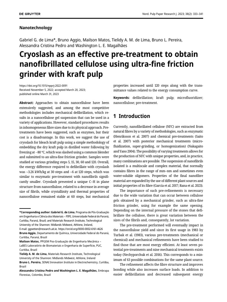 Cryoslash As An Effective Pre-Treatment To Obtain Nanofibrillated ...