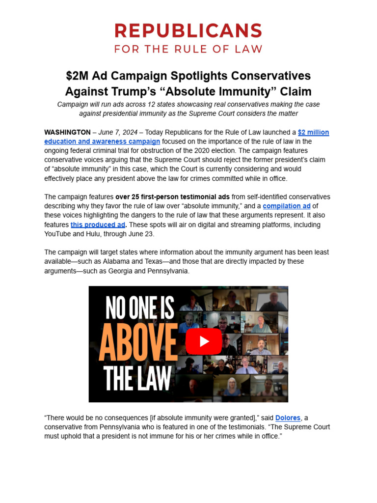 Rule of Law Campaign Press Release | PDF | Supreme Court Of The United ...