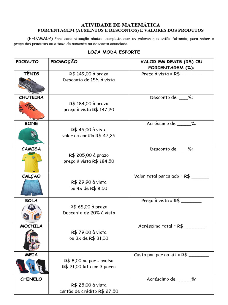 ATIVIDADE PORCENTAGEM | PDF