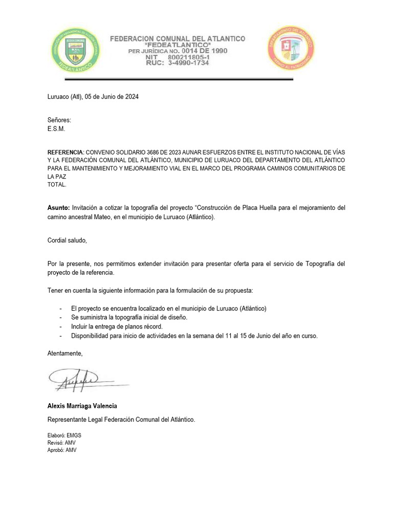 Invitacion A Cotizar Servicio de Topografia | PDF