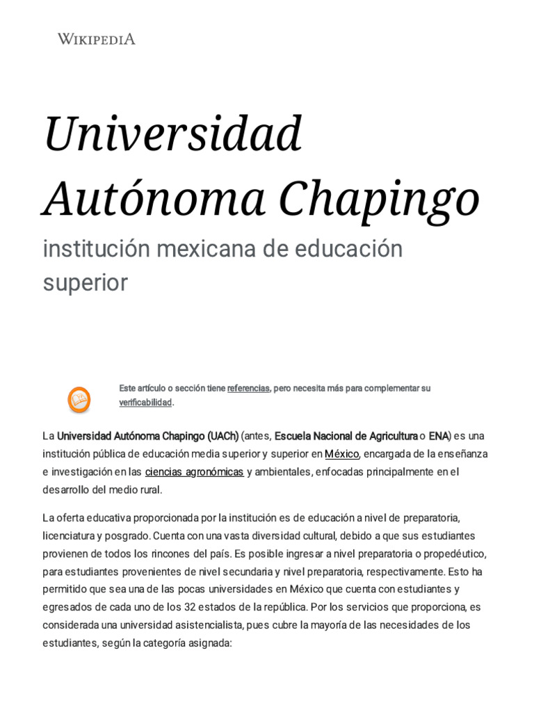 Universidad Autónoma Chapingo - Wikipedia, La Enciclopedia Libre | PDF | Ciencias sociales