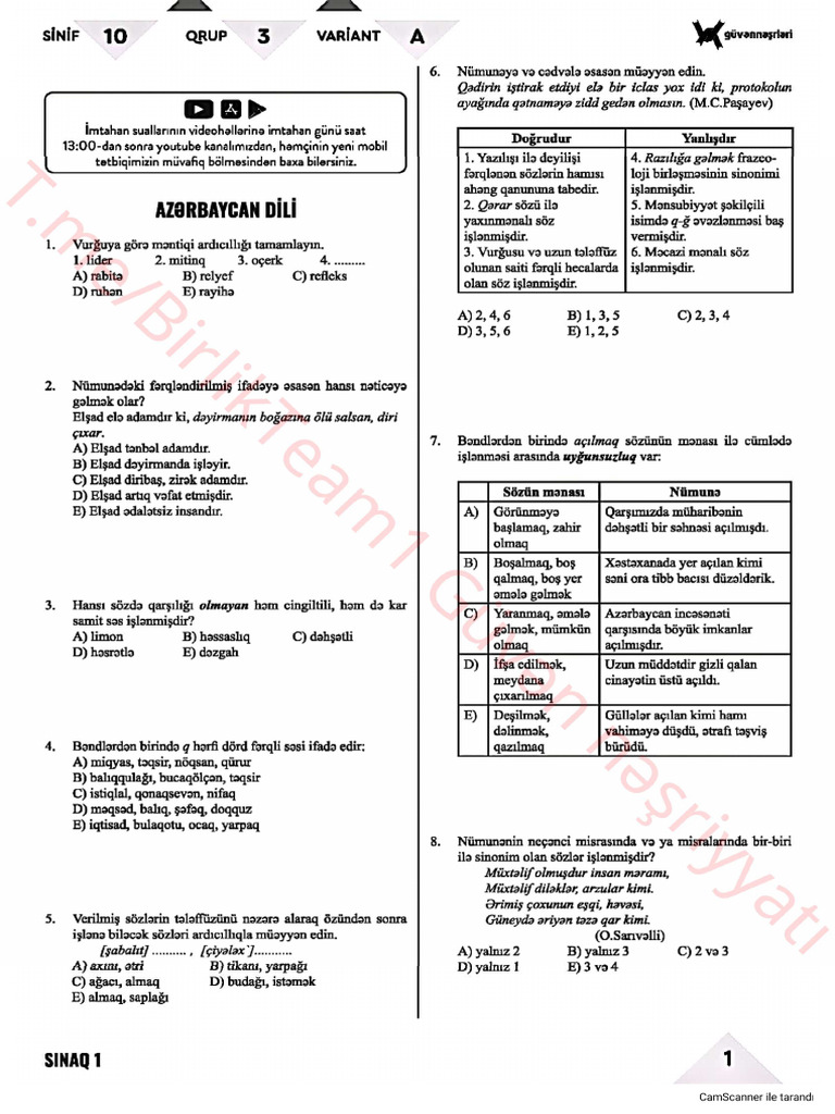 3-Cü Qrup 10 - Cu Sinif Güvən Blok | PDF