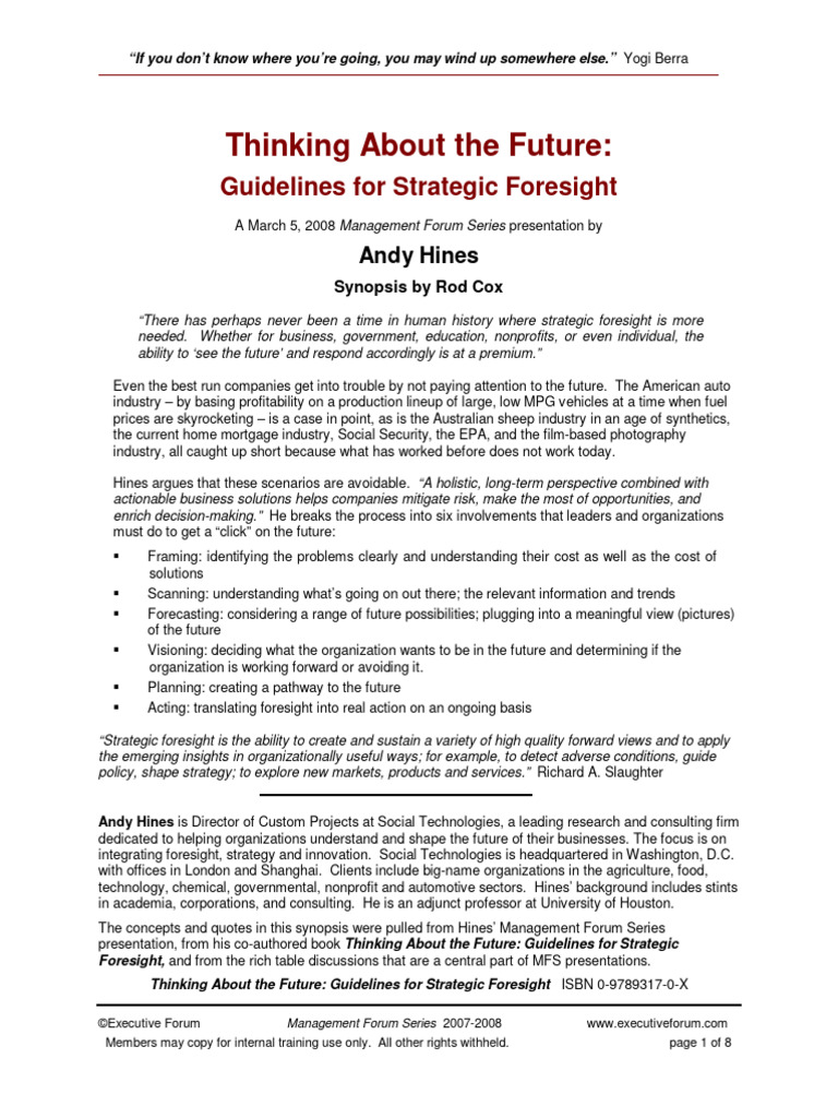 Thinking About The Future Guidelines For | PDF | Forecasting | Thought