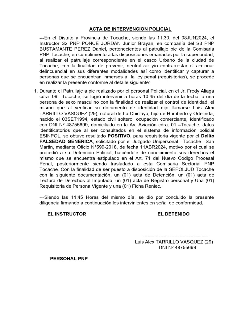 Acta de Intervencion Policia RQ, Falsedad Generica - Ponce | PDF | Documento de identidad | Gobierno