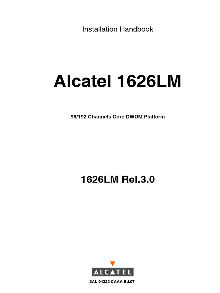 Alcatel 1626LM Installation Handbook | PDF | Optical Fiber ...