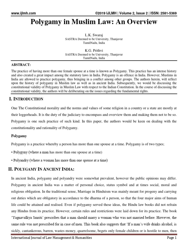Polygamy in Muslim Law An Overview | PDF | Polygamy | Marriage