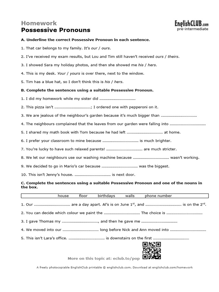 Possessive Pronouns | PDF | Linguistic Morphology | Syntactic Relationships