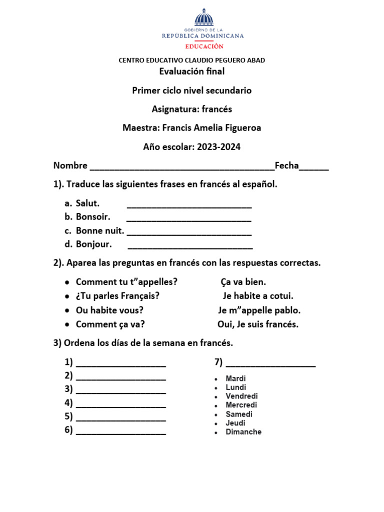 Evaluacion Final Frances | PDF