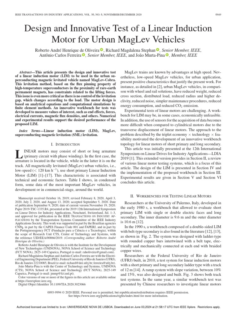 Design and Innovative Test of A Linear Induction Motor For Urban MagLev ...