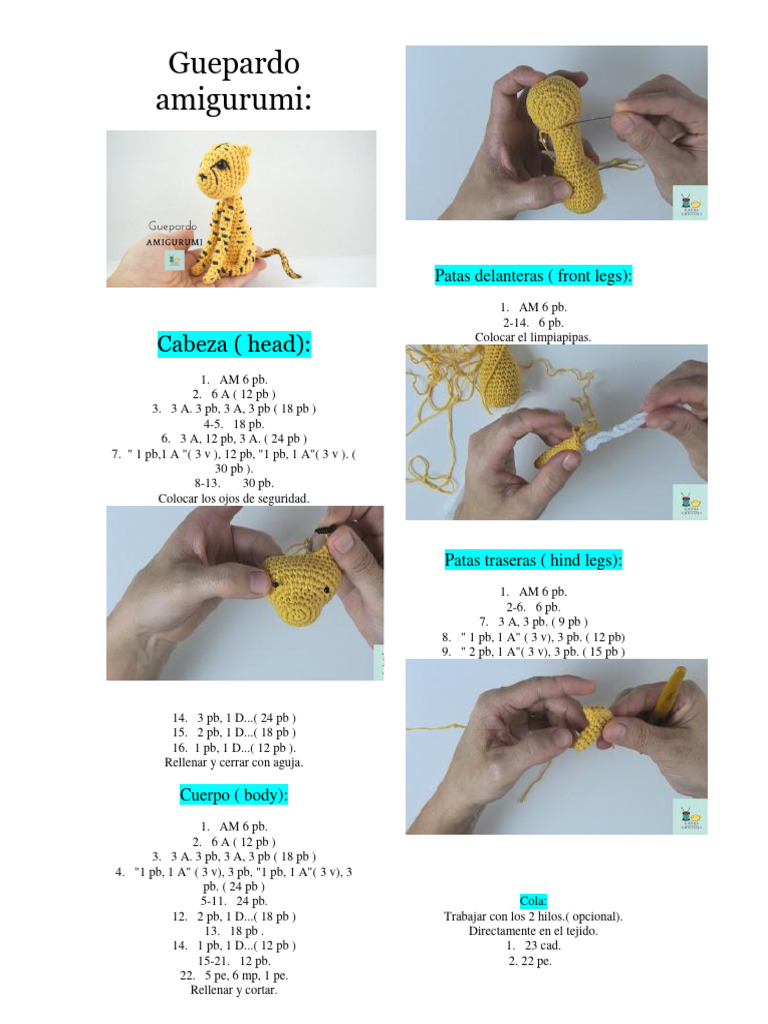 Guepardo Amigurumi: Patrón Completo | PDF