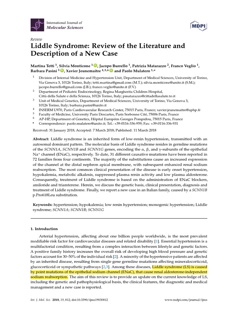 Liddle Syndrome: Review of the Literature and Description of a New Case ...