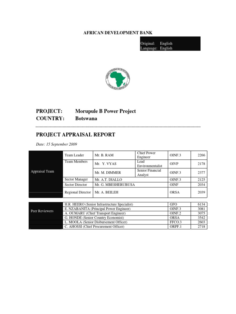 Botswana - The Morupule B Power Project - Appraisal Report | PDF ...